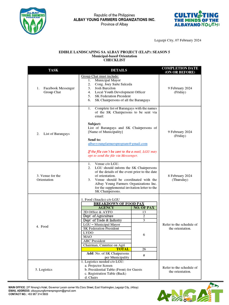 ELAP S5 Orientation Checklist | PDF