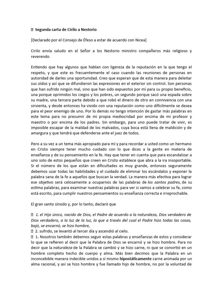 Cartas de Cirilo A Nestorio | PDF | María, madre de Jesús | Jesús