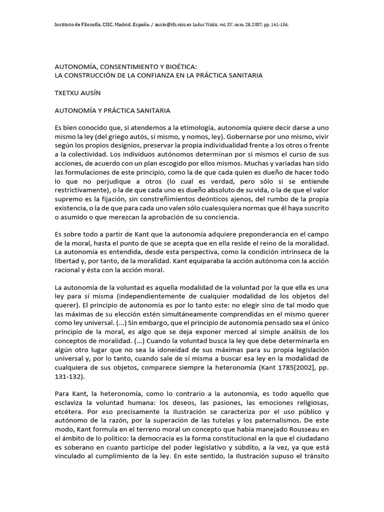 Autonomía y Paternalismo en Bioética | PDF | Autonomía | Moralidad