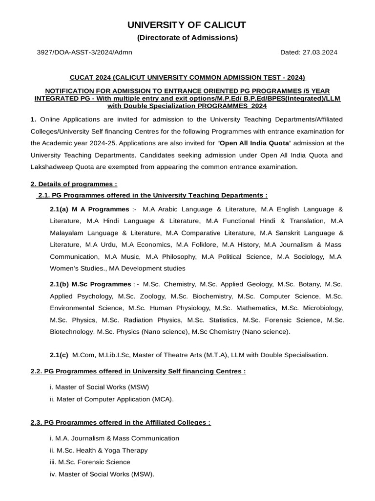 Cucat Notification | PDF | Science