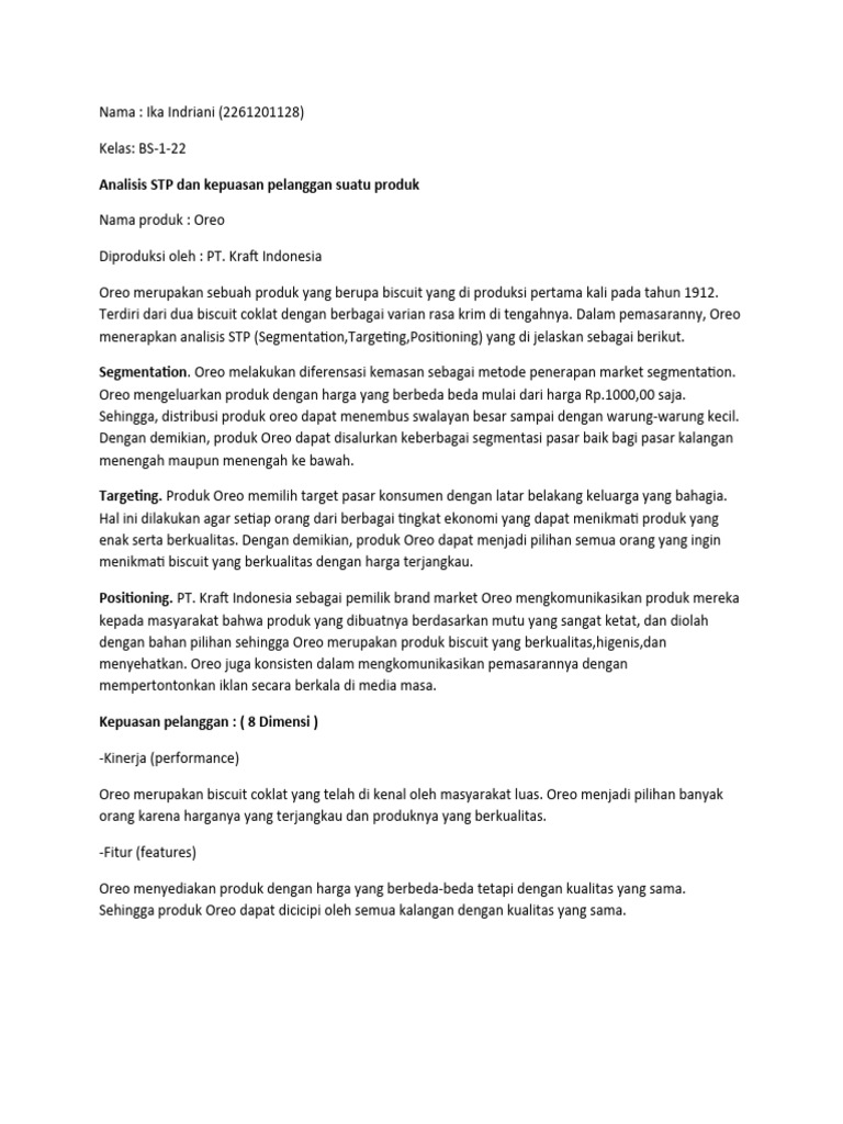 STP & Kepuasan Pelanggan Produk Oreo | PDF
