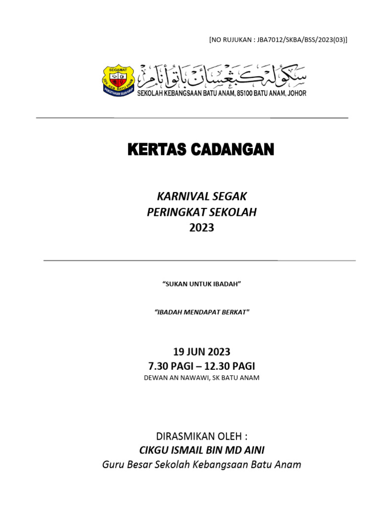 Kertas Kerja Karnival SEGAK 2023 | PDF