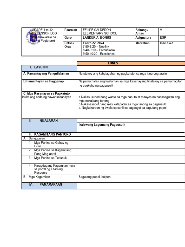 DLL Periodical Test Filipino | PDF