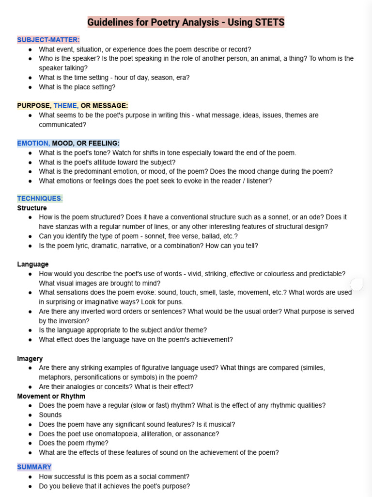 Guidelines For Poetry Analysis | PDF | Poetry