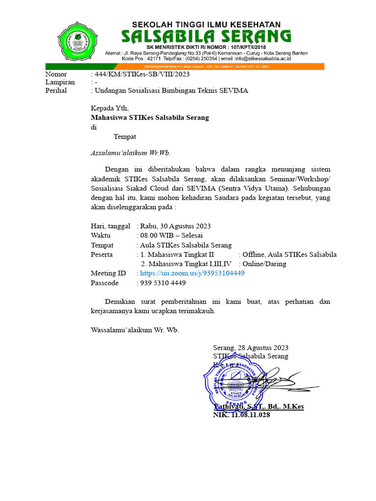 Sosialisasi Siakad Cloud SEVIMA STIKes | PDF