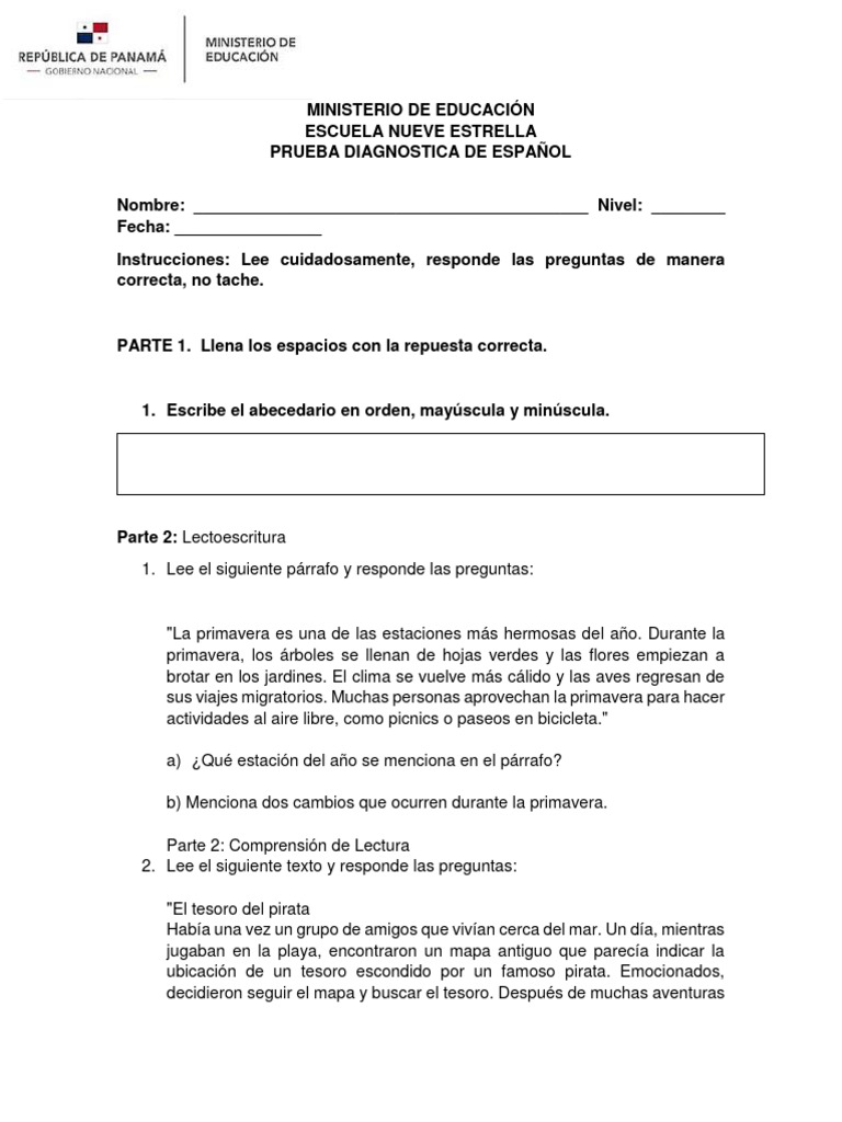 act prueba diagnostica español | PDF