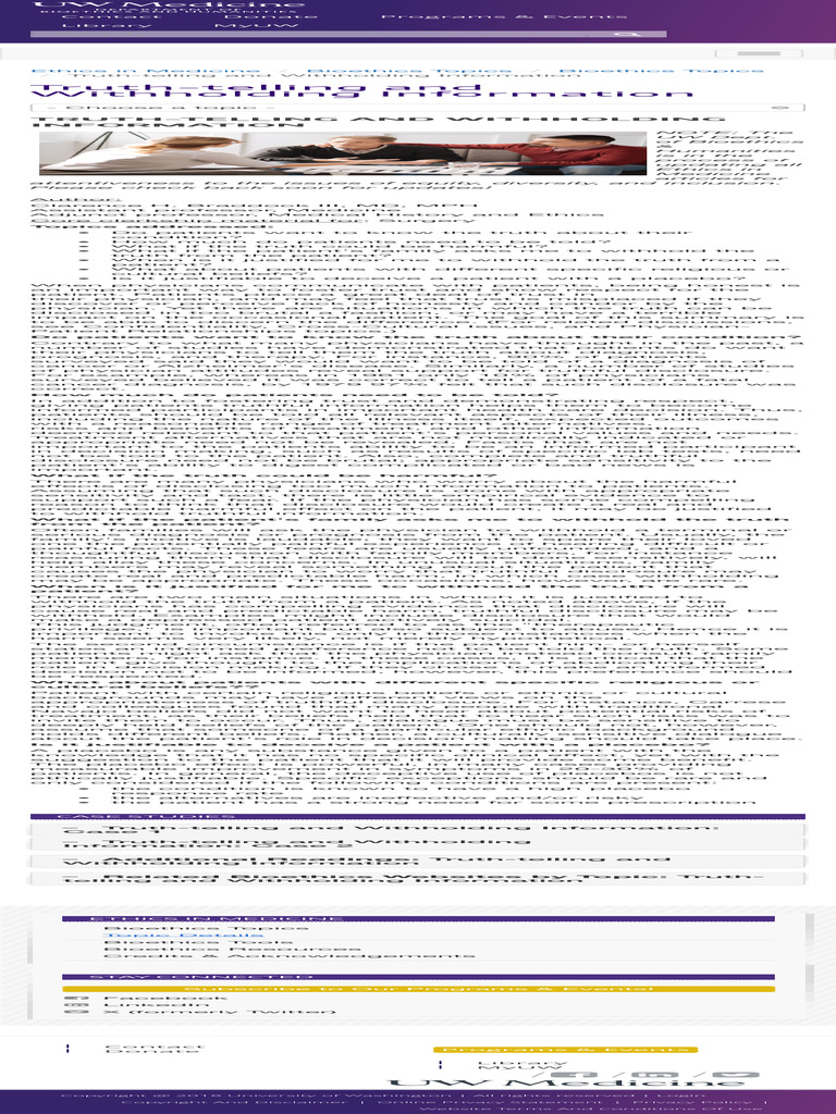 Truth-Telling and Withholding Information UW Department of Bioethics ...