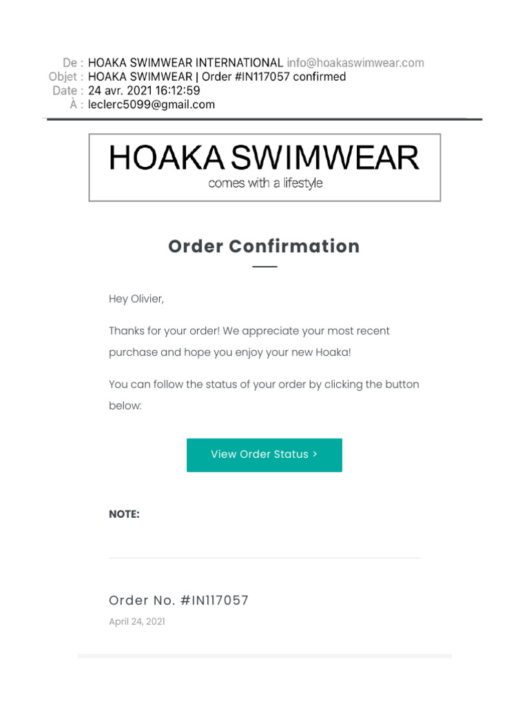 Hoaka Swimwear Order #In117057 Confirmed | PDF