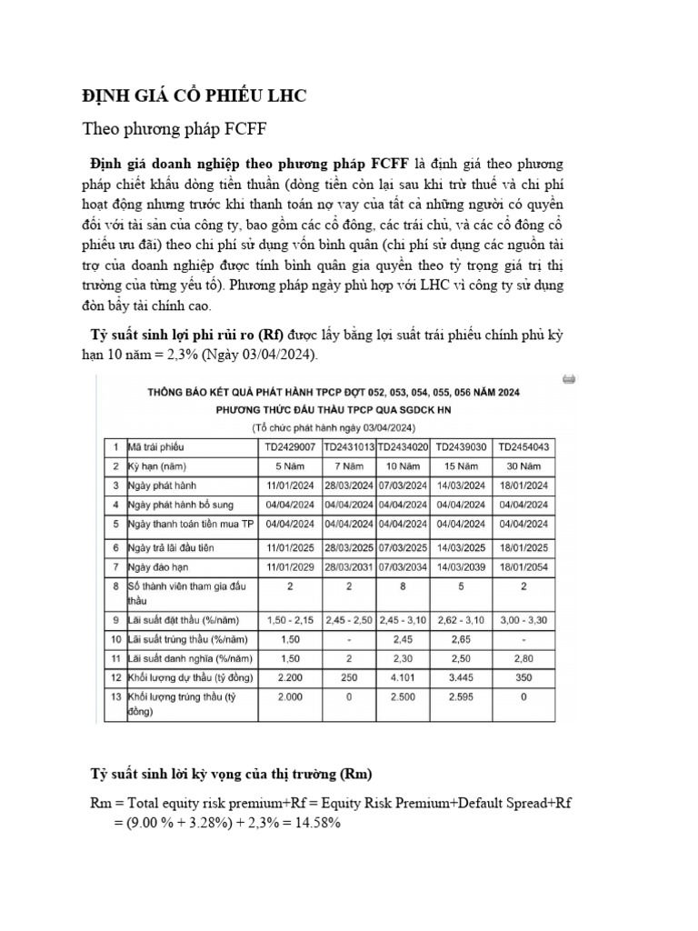ĐỊNH GIÁ CỔ PHIẾU LHC | PDF