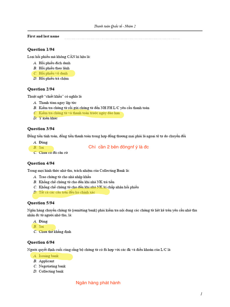 Thanh toán Quốc tế Nhóm 2 questions | PDF