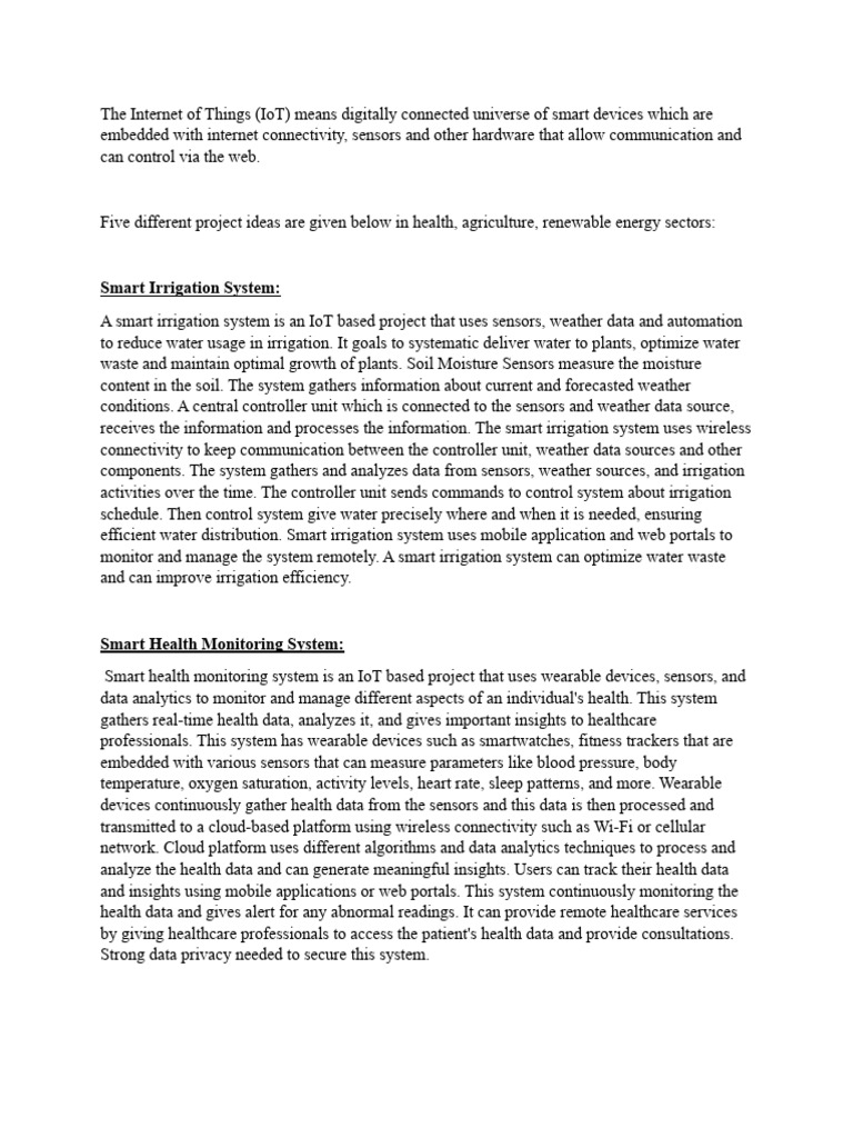 IoT Project Ideas | PDF | Internet Of Things | Monitoring (Medicine) IoT Project Ideas | PDF | Internet Of Things | Monitoring (Medicine)