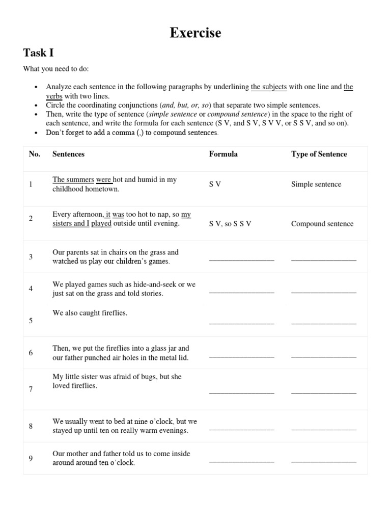 Exercise Compound Sentence | PDF | Semantic Units | Linguistic Morphology