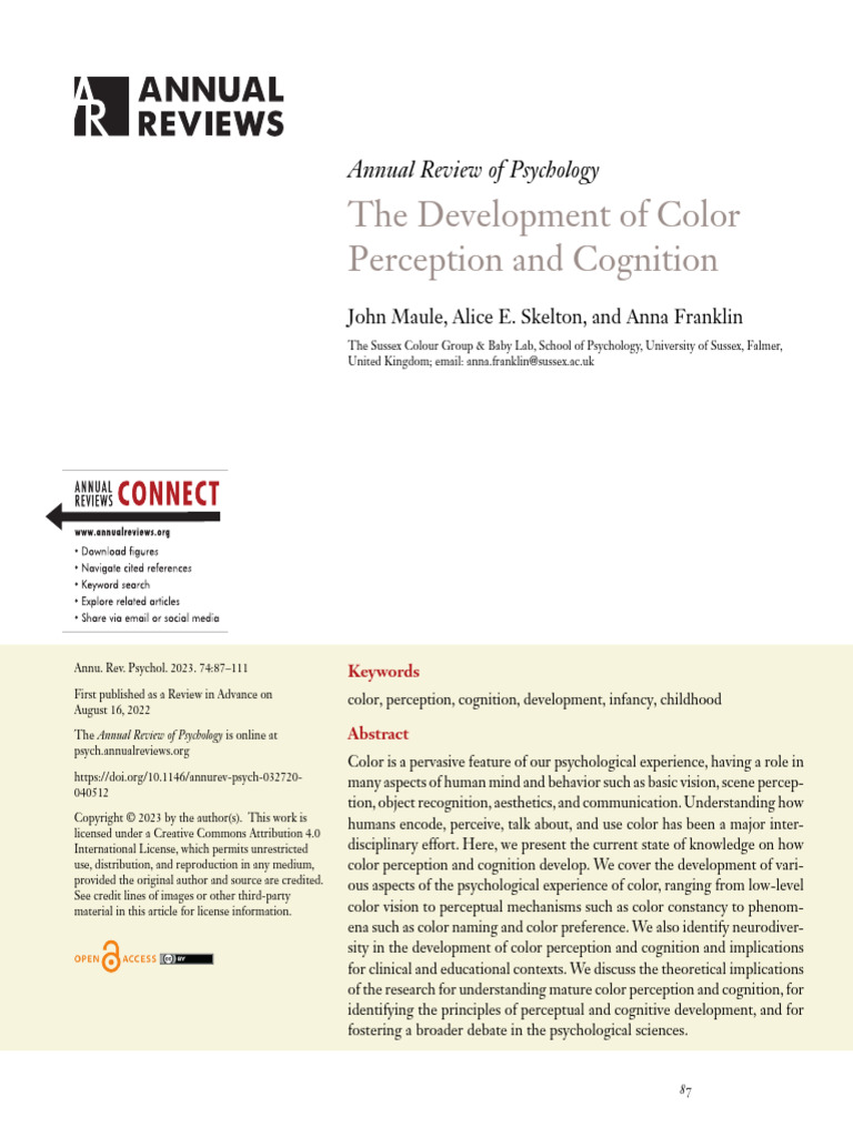 The Development of Color Perception and Cognition: Annual Review of ...