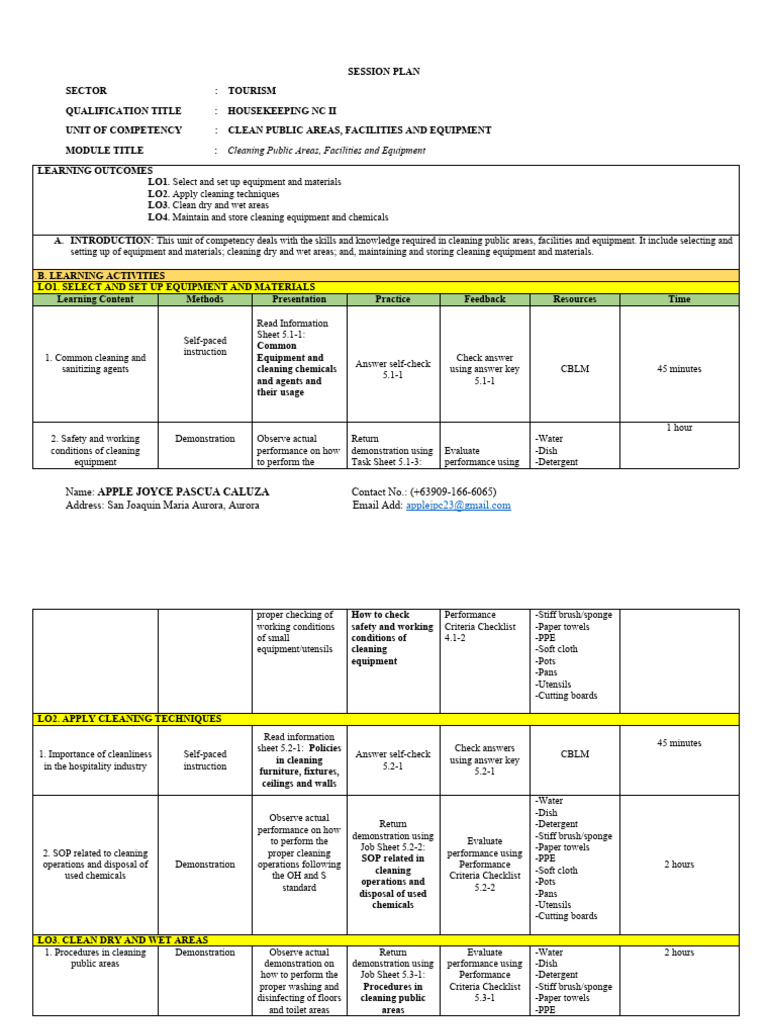 Session Plan Housekeeping | PDF