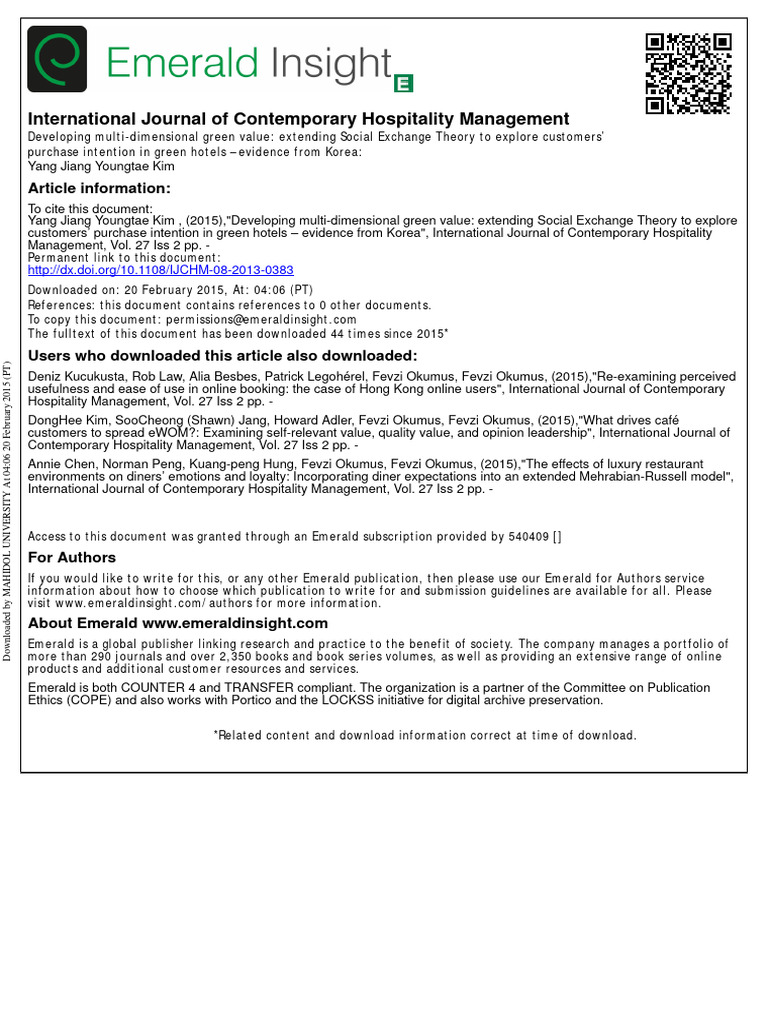 International Journal of Contemporary Hospitality Management | PDF ...