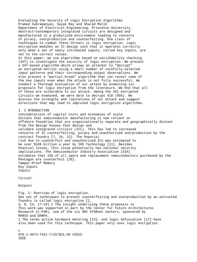 Evaluating The Security Of Logic Encryption Algorithms Pdf Logic Gate Encryption