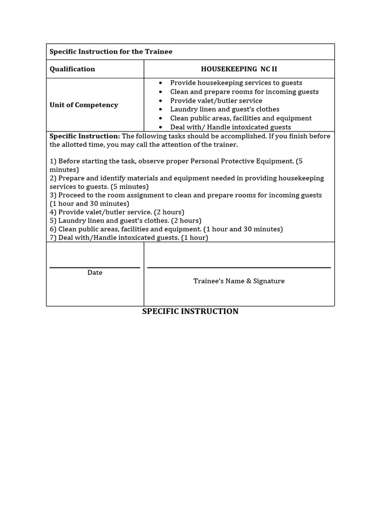 Housekeeping task sheet | PDF