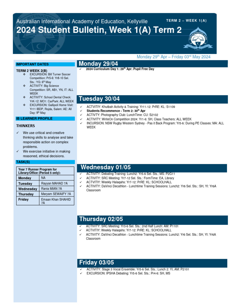 Student_Bulletin_Term_2_Week_1_A_ | PDF
