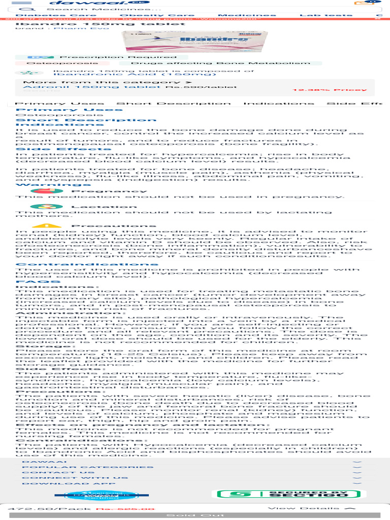 Ibandro 150mg Tab. - Dawaai - Uses, Side Effect, Price in Pakistan ...