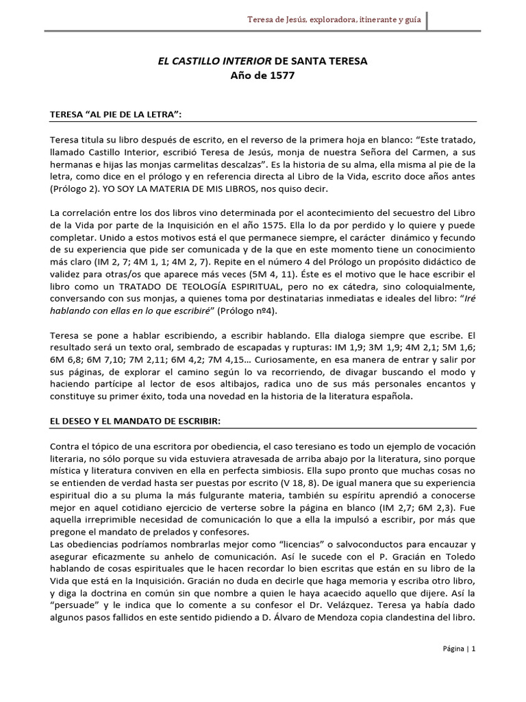 Anexo 1 Introduccion Al Libro De Las Moradas Pdf Teresa De ávila Amor
