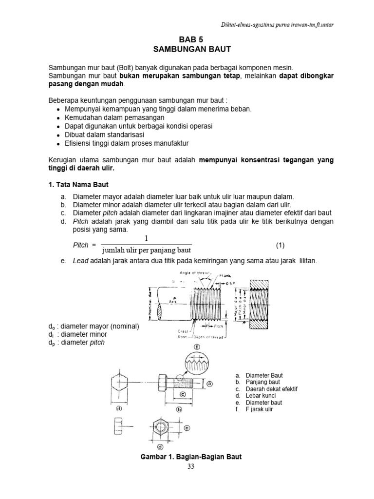 Ukuran dan Tegangan pada Baut | PDF