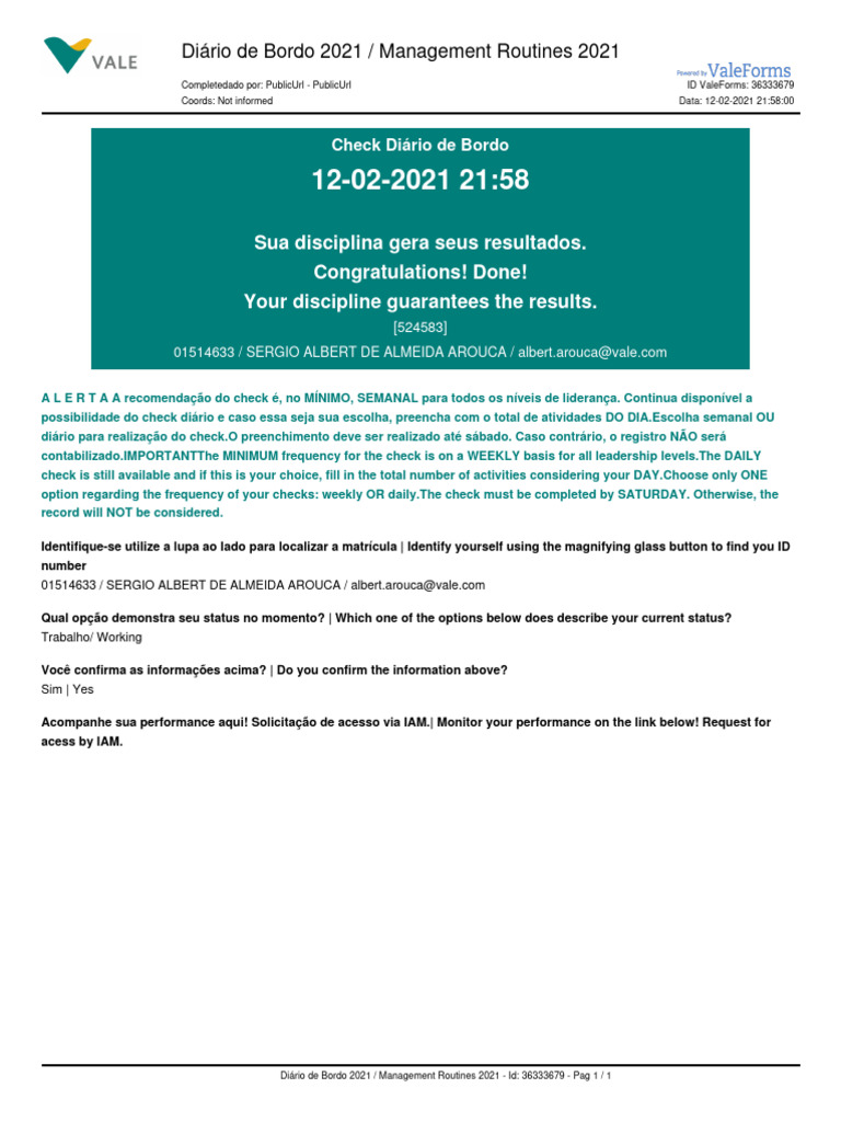 ValeForms - Form - Self Screening | PDF