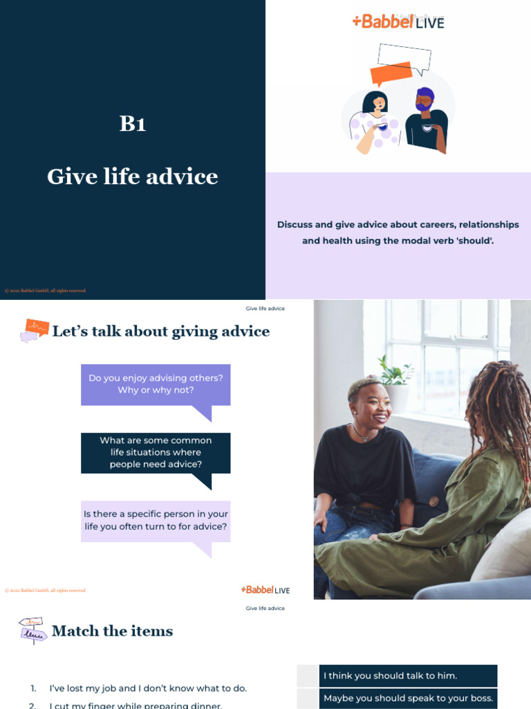 ENG - B1 - 08 Give Life Advice | PDF | Self-Improvement