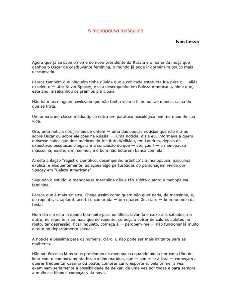 (Ivan Lessa) A Menopausa Masculina | PDF | Mistério, Suspense e Ficção ...