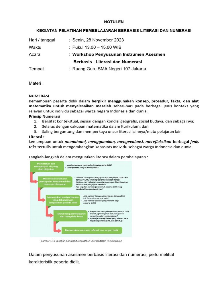 Notulen Workshop Literasi dan Numerasi | PDF | Karier & Perkembangan