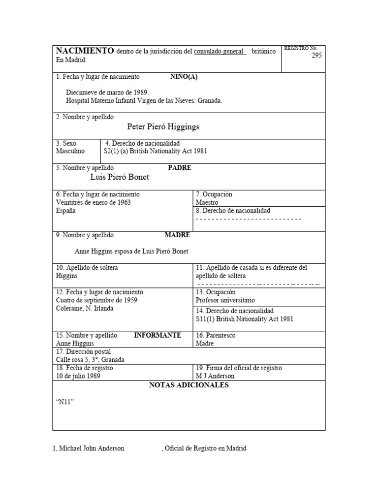 Ejemplo de Acta de Nacimiento Traducida | PDF