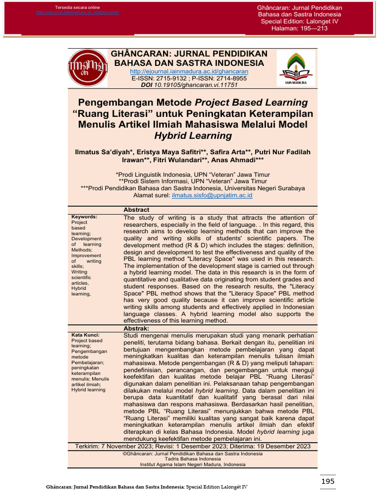 Pengembangan Metode Project Based Learning Ruang L | PDF