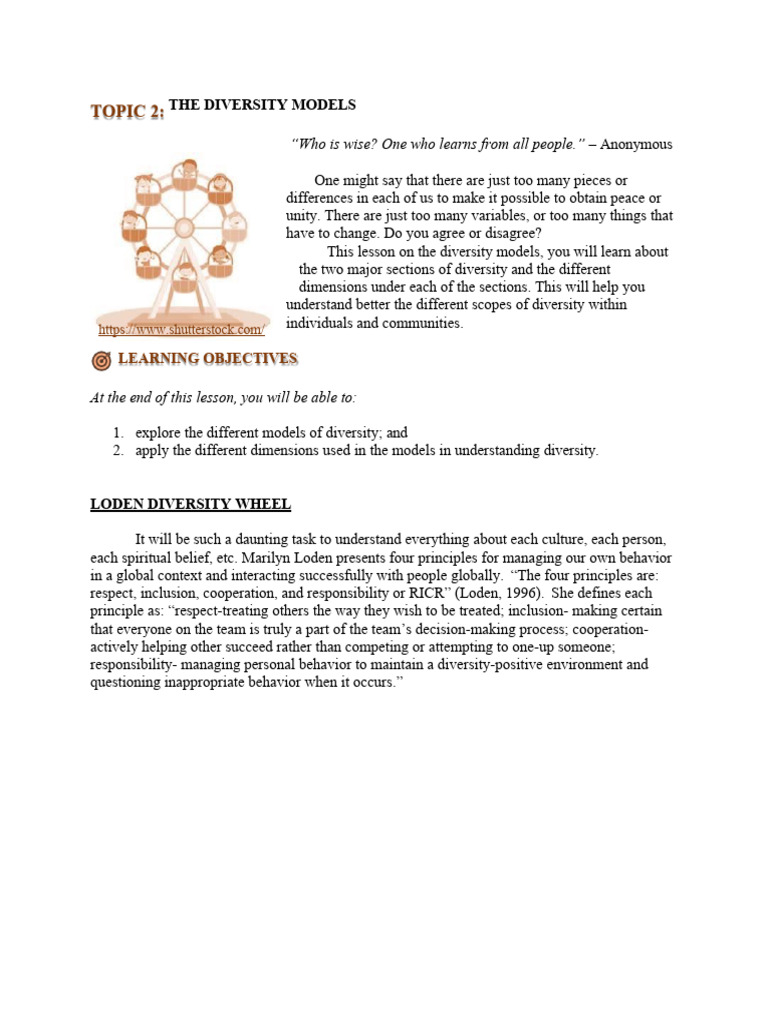 Topic 2 The Diversity Models | PDF | Identity (Social Science ...