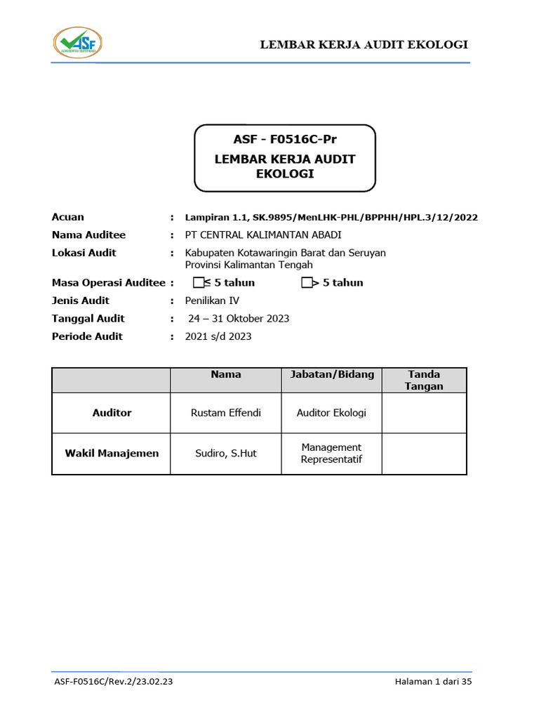 ASF - Lembar Kerja Bidang Ekologi | PDF