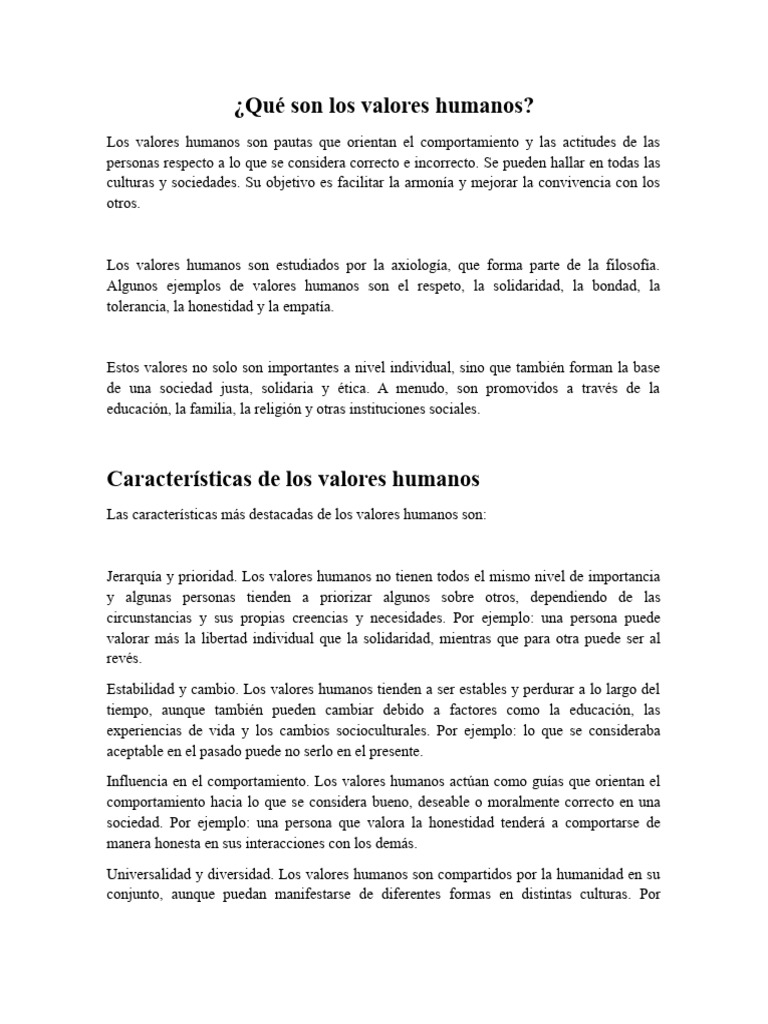 Qué Son Los Valores Humanos | PDF | Empatía | Amor