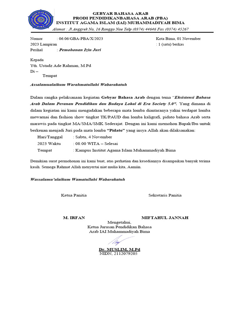 Surat Permohonan Izin Penggunaan Tempat | PDF