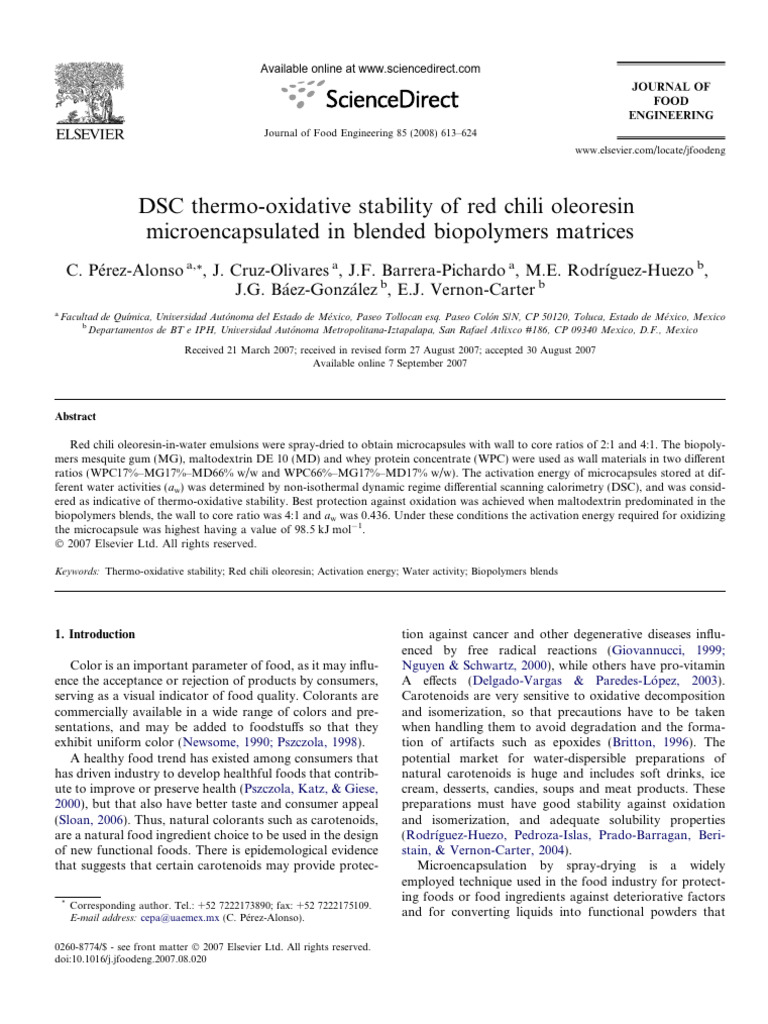 DSC Thermo Oxidative Stability of Red CH | PDF | Chemistry | Physical ...