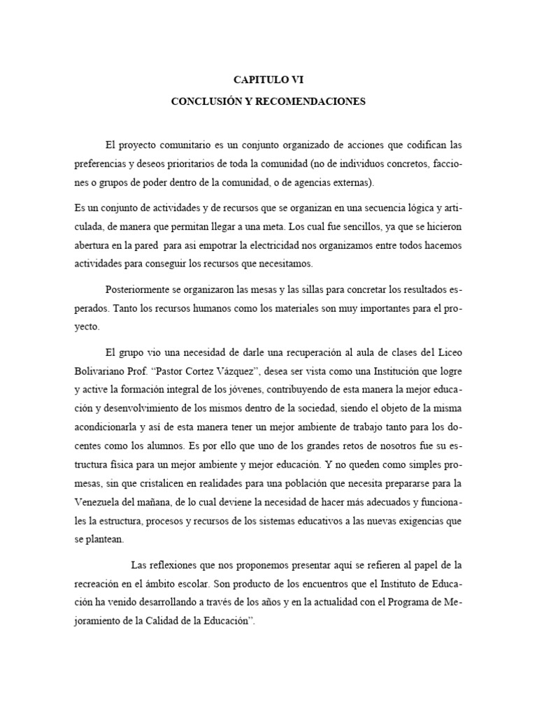 CAPITULO V Conclusion y Recomendacion | PDF