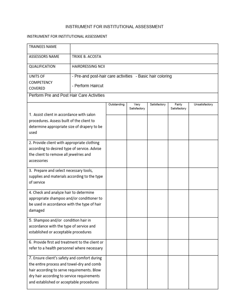 Instrument For Institutional Assessment Hilot nc2 | PDF | Hairstyle | Hair