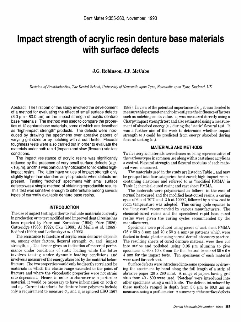 Robinson1993 Impact Strength of Acrylic Resin Denture Base Materials ...