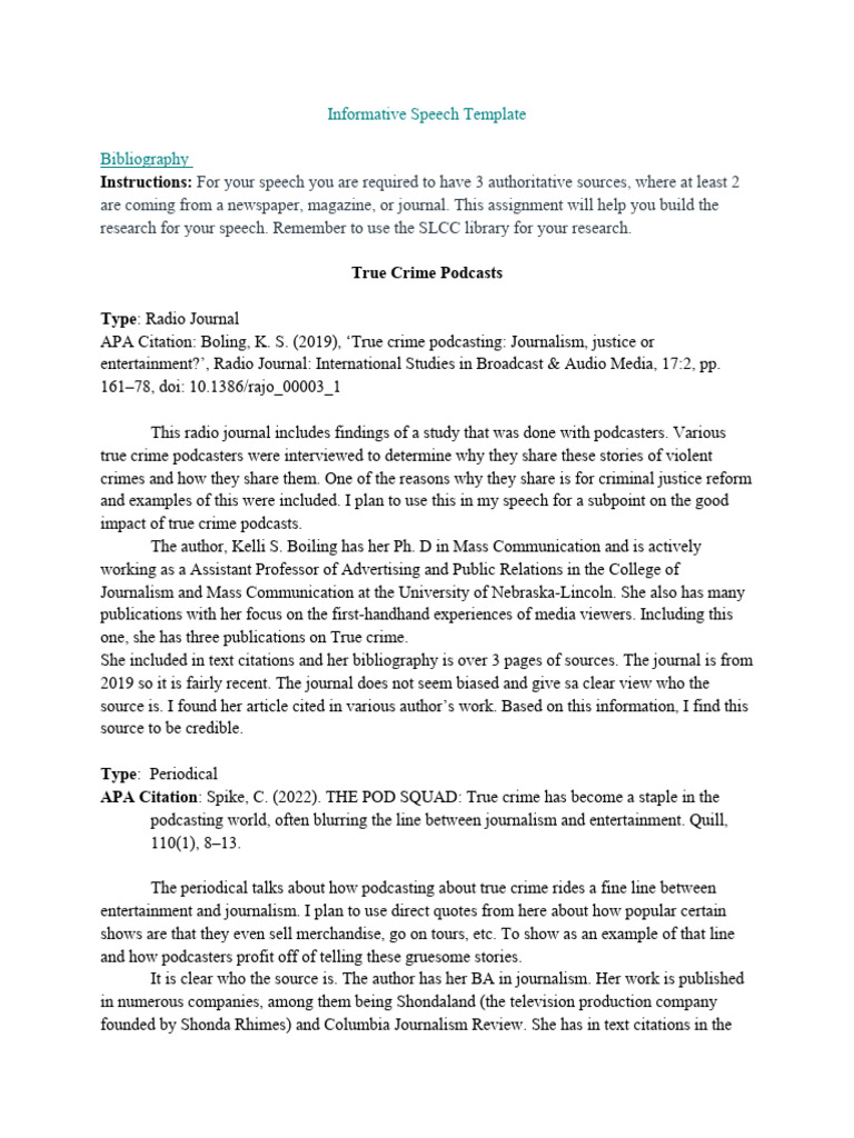 Informative Speech Outline | Download Free PDF | Podcast | Apa Style