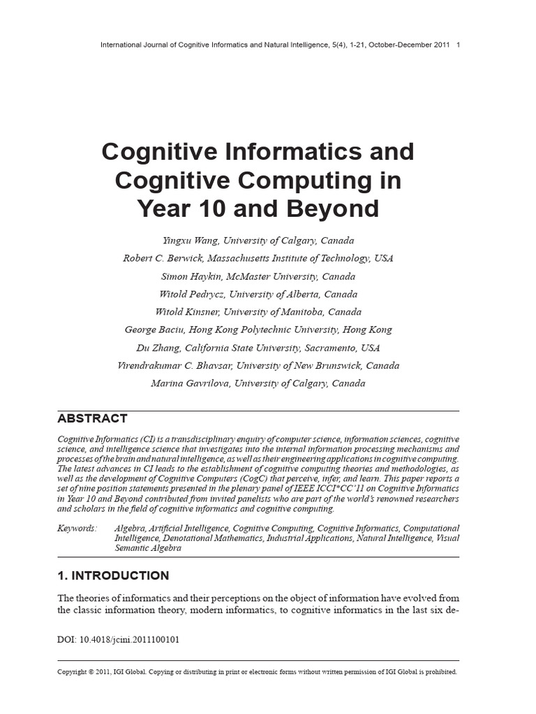 Cognitive Informatics and Cognitive Comp | PDF | Cognitive Science | Computer Science