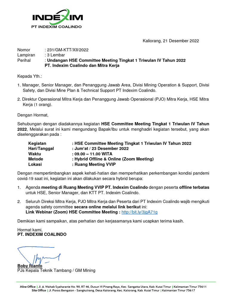 Undangan Rapat HSE Triwulan IV | PDF | Bisnis | Teknologi & Rekayasa
