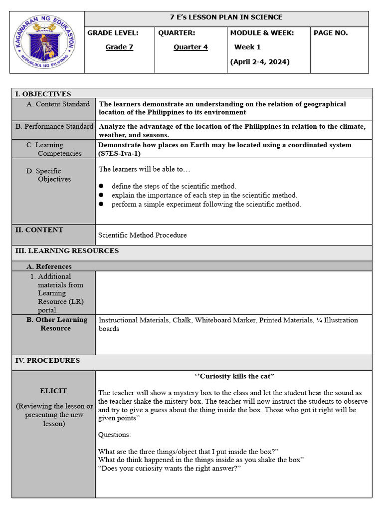 4th Quarter Week 1 LP | PDF | Science | Scientific Method