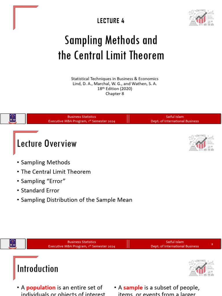 EIB-504 Spring 24 Lecture 4 | PDF | Sampling (Statistics) | Probability Distribution