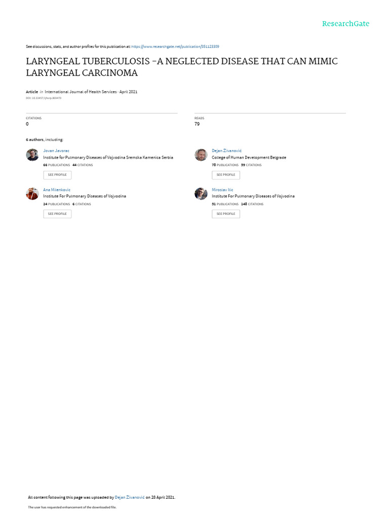 Laryngeal Tuberculosis - A Neglected Disease That Can Mimic Laryngeal ...