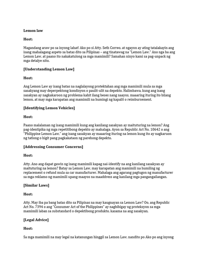 Lemon Law | PDF