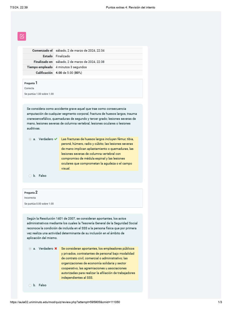 Cond 2 Puntos Extras 4 - Revisión Del Intento 1 | PDF