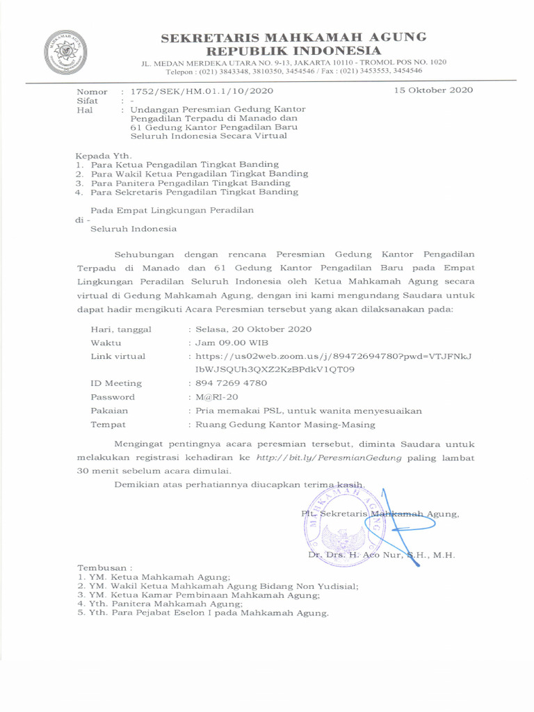 Undangan Peresmian Gedung Kantor Pengadilan Terpadu di Manado dan 61 ...