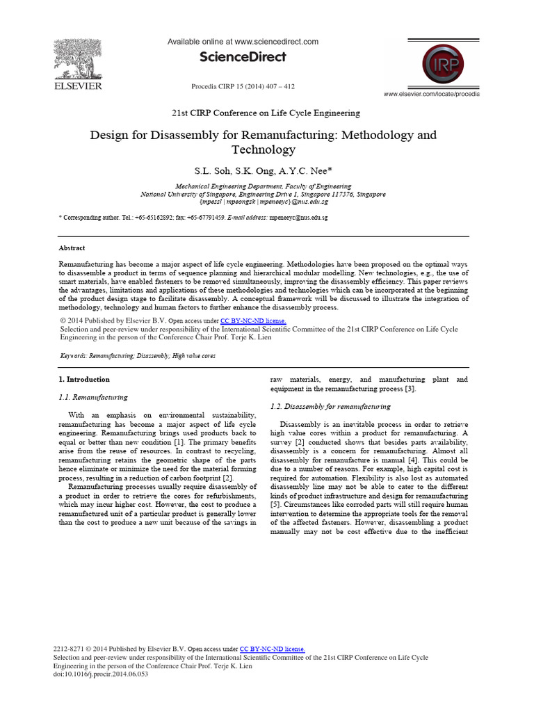Design For Disassembly For Remanufacturing Methodology and Technology ...