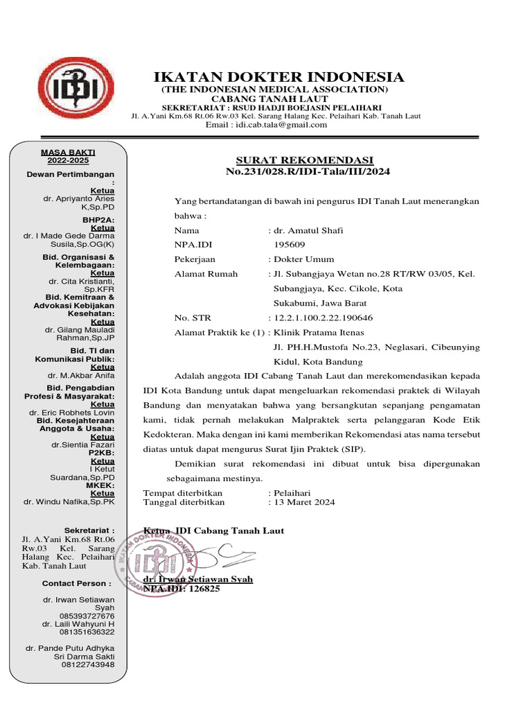 Rekom SIP Dr. Amatul Shafi Itenas | PDF
